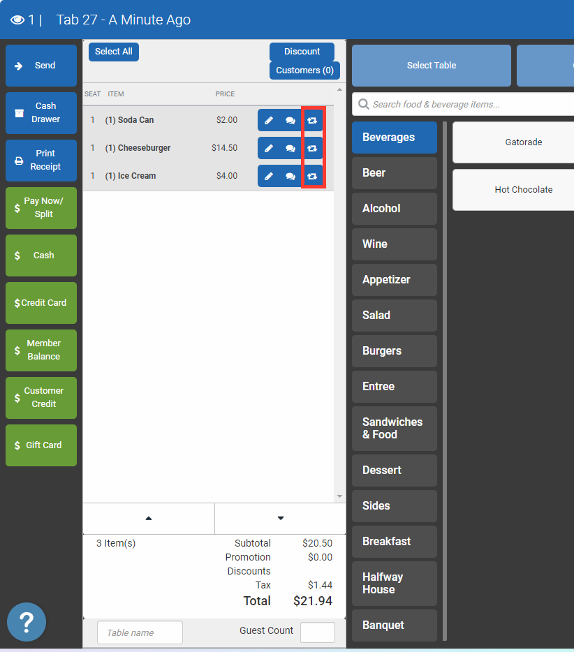 Using the Reorder Button in F&B – foreUP (800.929.5737)