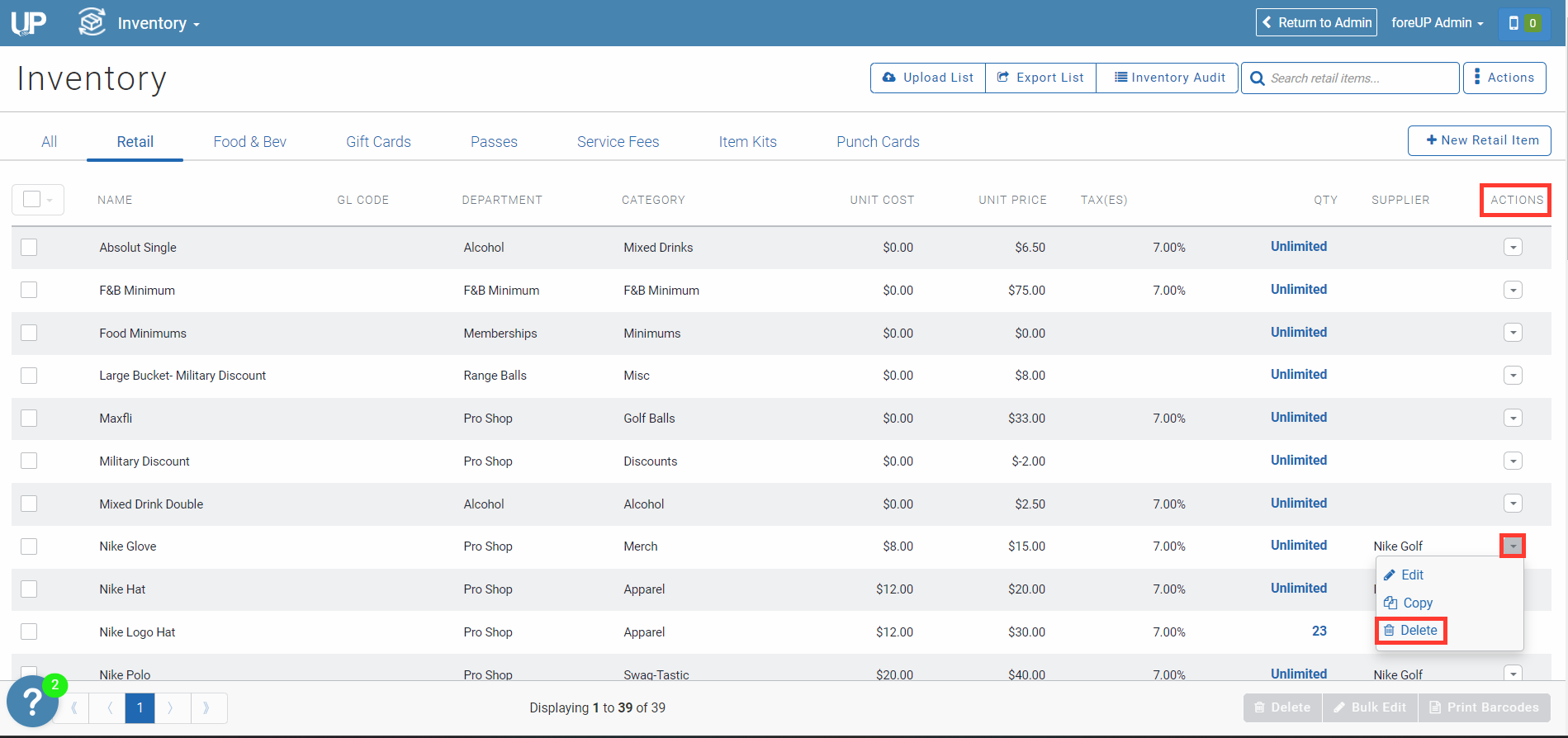 Deleting and Editing Inventory Items – foreUP (800.929.5737)