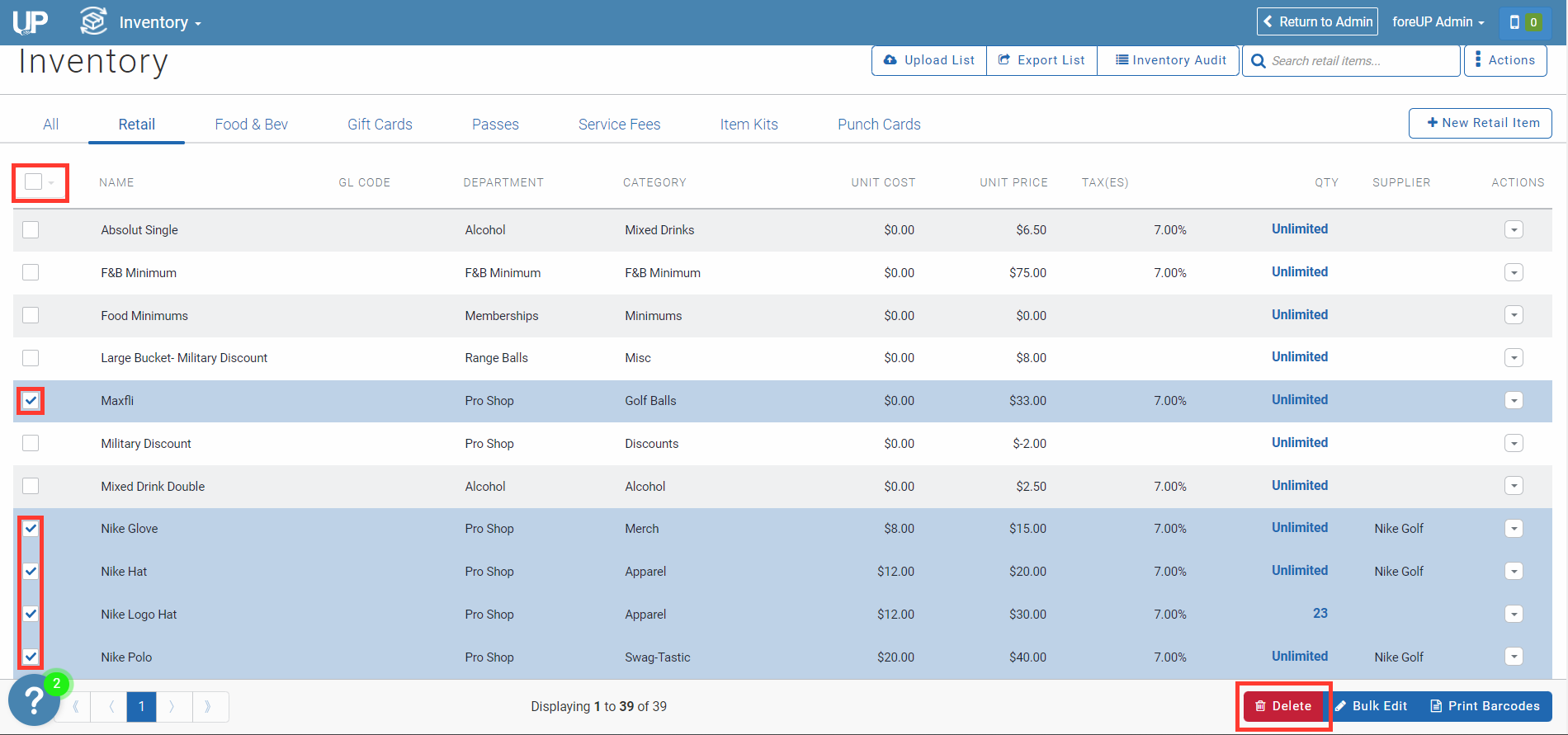 Deleting and Editing Inventory Items – foreUP (800.929.5737)