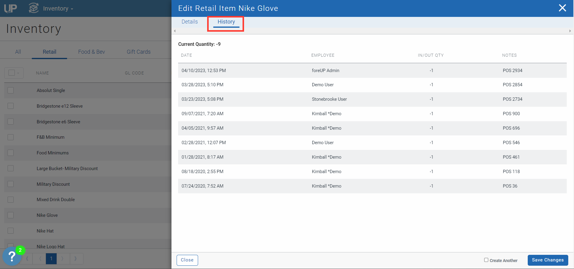 Viewing the Past History on Inventory Items – foreUP (800.929.5737)