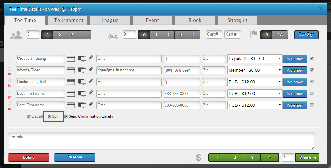 Splitting a Tee Time into Single Tee Times – foreUP (800.929.5737)