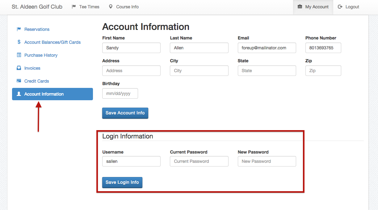 Editing Online Credentials (Username & Password) – foreUP (800.929.5737)