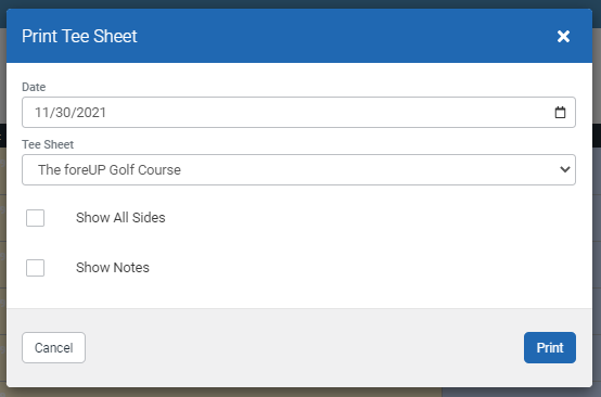 Printing the Tee Sheet – foreUP (800.929.5737)